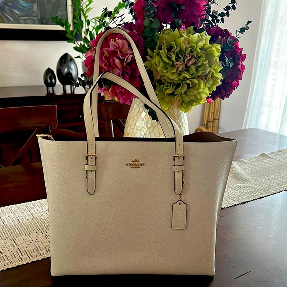 Coach | Bags | Coach Cream Leather Tote Bag | Poshmark